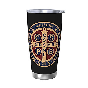 Biaomn St Benedict Medal Holy Cross Stainless Steel Tumbler Vacuum Insulated Travel Tumbler With Lid Coffee Mug Car Cup For Home Office Outdoor 20oz