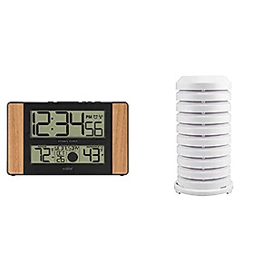 La Crosse Technology Atomic Digital Clock with Outdoor Temperature, Wood Oak, 0 & 925-1418 Sensor Protection Shield with Mount