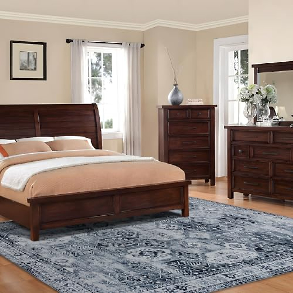 DECOMALL BAOLA Vintage Area Rugs, Traditional Carpet for Bedroom Foyer Laundry Room, Gray-Blue 4'x6'