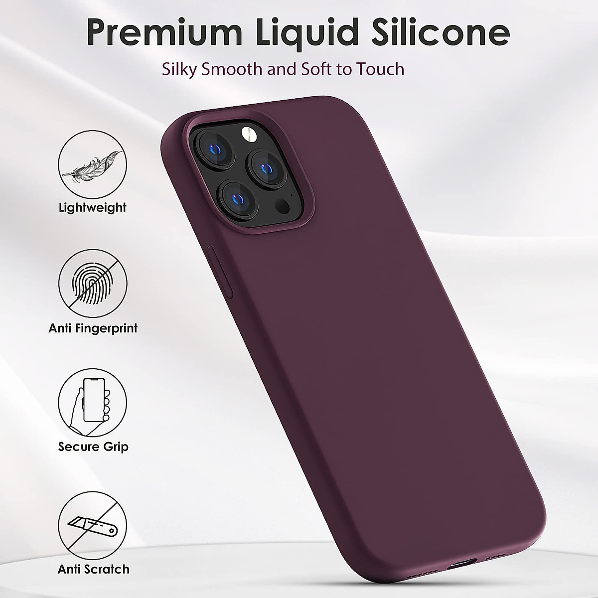 CALOOP Slim-Fit for iPhone 13 Pro Max Case,Skin Soft Liquid Silicone,Sturdy Hard Frame Shockproof Cover with Anti-Scratch Microfiber Lining,Full Protection for Screen and Lens,6.7 inch,Wine