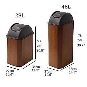BYBEST Wooden Trash Can Home Commercial Luxury Wastebasket Garbage Container Bin with Lid for Bathroom Kitchen Home Office, 48L