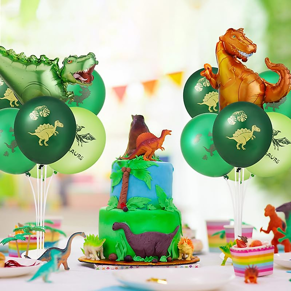 Hoemwarm Dino Balloons Dinosaur Balloons Stand Kit for Table Centerpiece Dinosaur Foil Balloons for Birthday Childrens Party Jungle Jurassic Dinosaur Themed Decoration for Kids Baby Shower Supplies