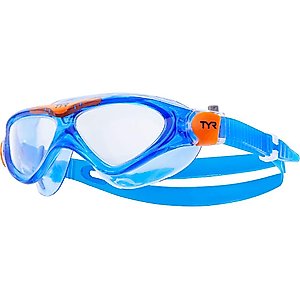 TYR Rogue Swim Mask Youth Fit, Clear/Blue/Orange
