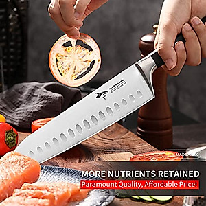 MAD SHARK Kitchen Knife, Chef's Santoku Knife 8 Inch, German High Carbon Stainless Steel Chef Knife, Super Sharp Multipurpose Chopping Knife for Meat Vegetable Fruit with Ergonomic Handle & Gift Box