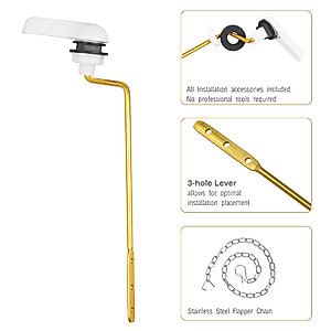 Jwodo Toilet Handle Replacement Kit, Side Mount Toilet Trip Levers with Seal Gasket and Nut, with Stainless Steel Flapper Chains, Universal Replacement for Most Toilets (White)