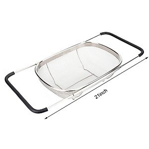 Suwimut 2 Pack Over the Sink Oval Colander for Kitchen, Stainless Steel Fine Mesh 6 Quart Strainer Basket with Expandable Rubber Grip Handles for Straining, Draining, Rinsing Fruits, Vegetables