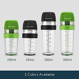 KITCHENDAO 2 in 1 Salad Dressing Shaker Bottle with Juicer, Pour Spout, Leakproof, Soft Grip, Dishwasher Safe, BPA Free Travel Homemade Oil and Vinegar Salad Dressing Container Mixer Dispenser, 1 Cup