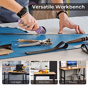 Goplus Work Bench, 48” Mobile Work Table with Power Outlet, Removable Wheels & Foot Pads, Bamboo Wood Top,1984LBS Capacity,Heavy Duty Tool Bench, Adjustable Rolling Workbench for Garage Home Workshop