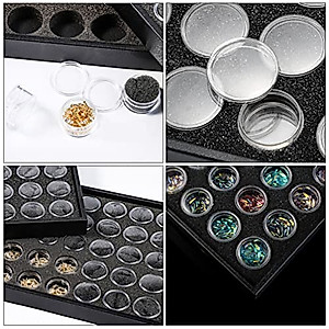 KALLORY Diamonds for Nails Clear Plastic Round Storage Box 50 Grids Craft Gem Beads Display Storage Case Jewelry Organizer Container for Nail Glitter Rhinestone Crystal Accessories Black