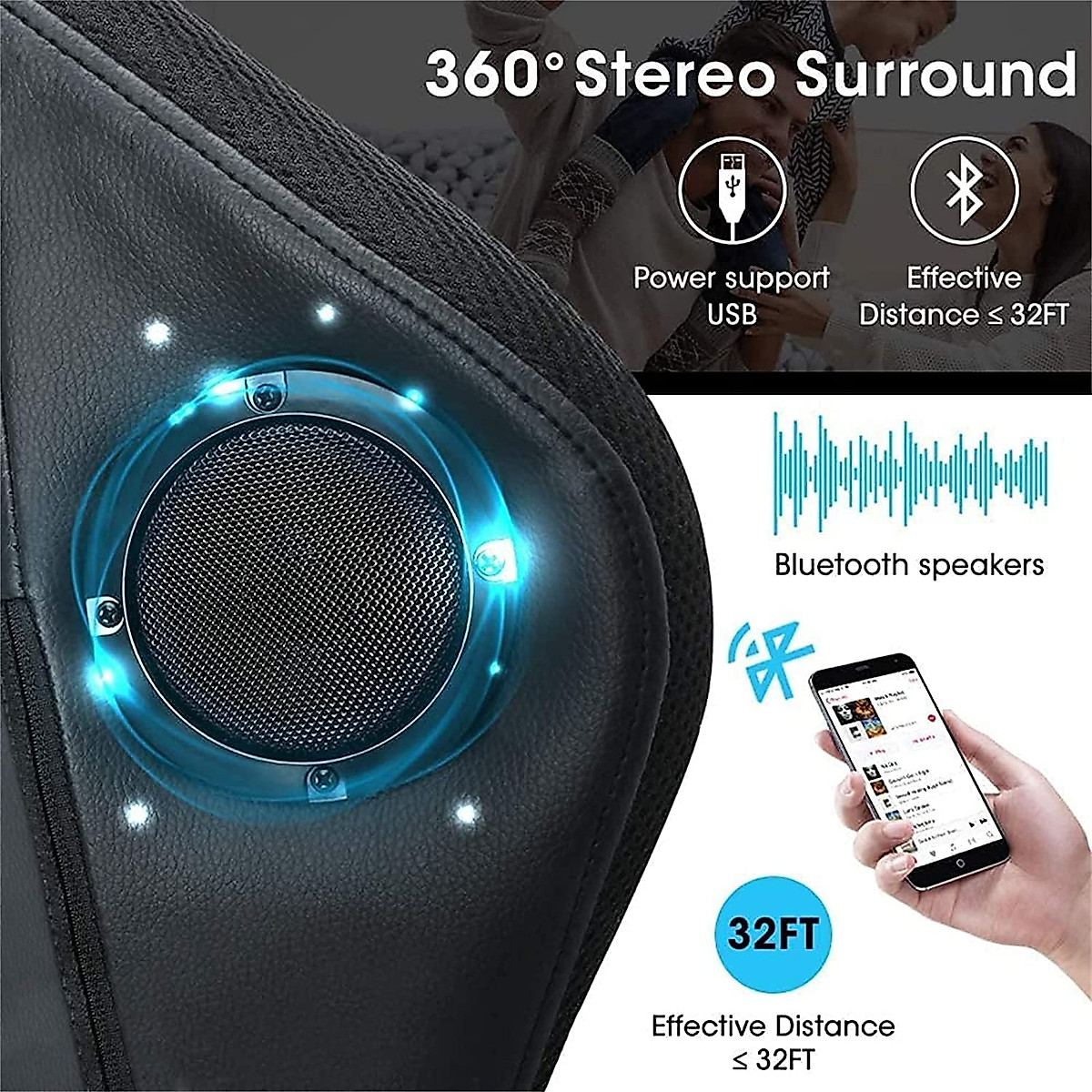 TBQATNTS Gaming Chair with Speakers,Led Gaming Chair,Ergonomic Pro Gaming Chair with Full Massage Lumbar Support Bluetooth Speakers Backrest Adjustable/Gaming Chairs for Adults,Black