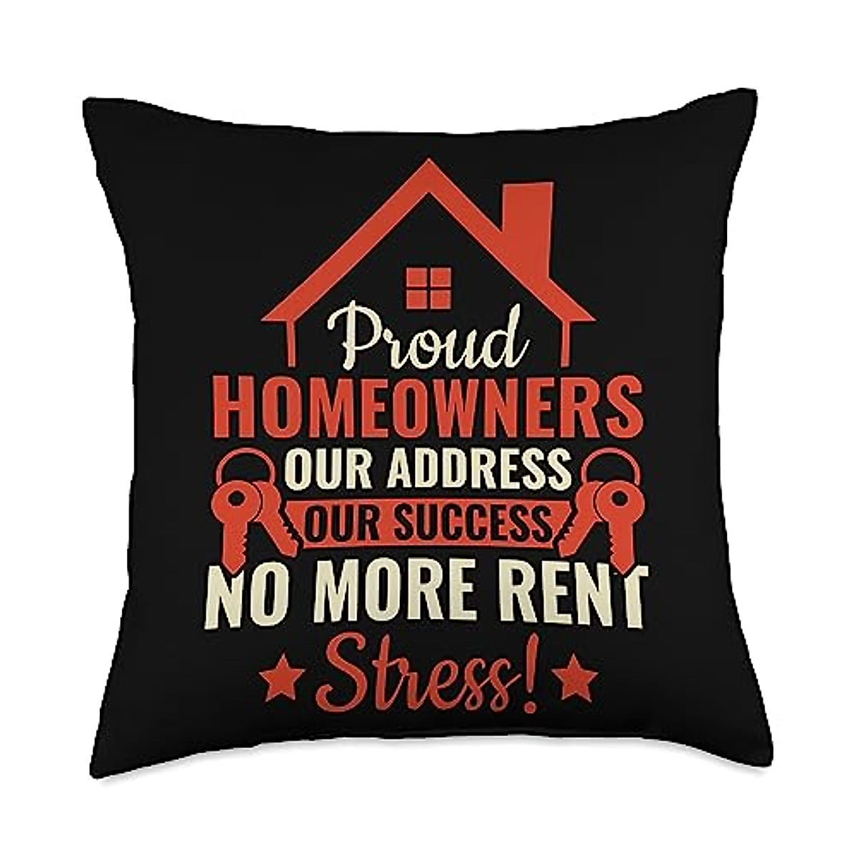 Gifts for New House Owners & First Time Home Owner Proud Homeowners-Our Adress Our Success No Rent Stress Throw Pillow, 18x18, Multicolor