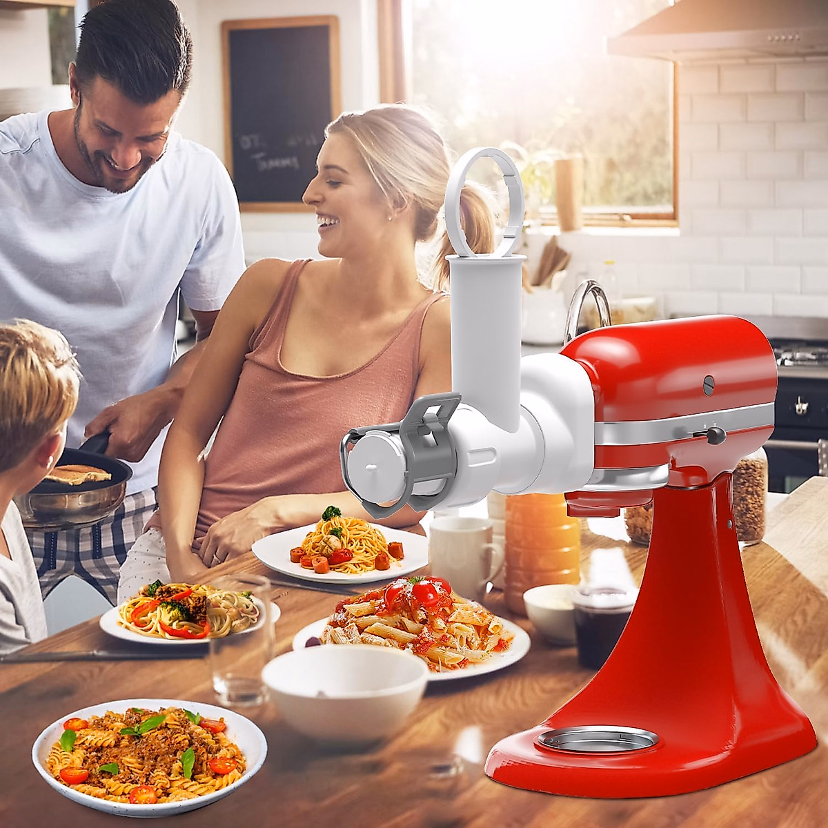 POSKZLE Pasta Attachment for Kitchenaid Stand Mixer with 6 Different Shapes Pasta Press Outlet,Durable 6-in-1 Pasta Extruder for Kitchenaid Mixer (SPXN02)