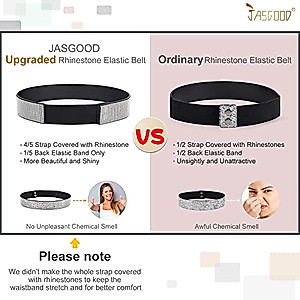 JASGOOD Rhinestone Elastic Belt for Women,Stretchy Shiny Crystal Belt Bling Wide Waist Belt for Women Dress