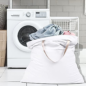 Sanlykate Large Canvas Cotton Laundry Bag with Drawstring & Handles, Heavy Duty Durable Dirty Clothes Organizer, Tear Resistant Hamper Liner Storage Bag, Travel Sack, 25.5 x 34inch - White
