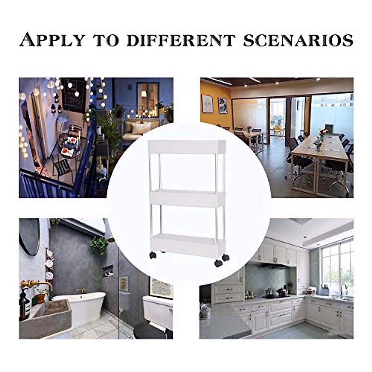 YooFZler 3 Tier Slim Storage Cart Mobile Tower Rack Rolling Shelving Unit Storage with Casters Wheels&4 Side Hoops for Kitchen Bathroom Laundry Room