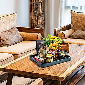 YOUEON Set of 3 Bamboo Serving Trays with Handles, 16/14/13 Inch Nesting Trays for Coffee Table, Blue Decorative Tray, Perfume Tray, Ottoman Tray, Bamboo Trays for Food, Breakfast, Coffee, Tea