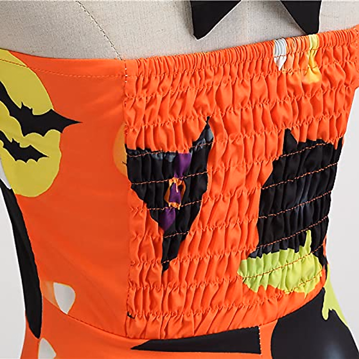 Women's Vintage Print Halter Halloween Sleeveless Evening Party Swing Cocktail Dress Yellow