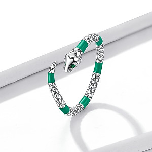 Teleye Fluorescent Green Snake Open Ring Statement Ring 925 Sterling Silver Engagement Ring Promise Ring for Women