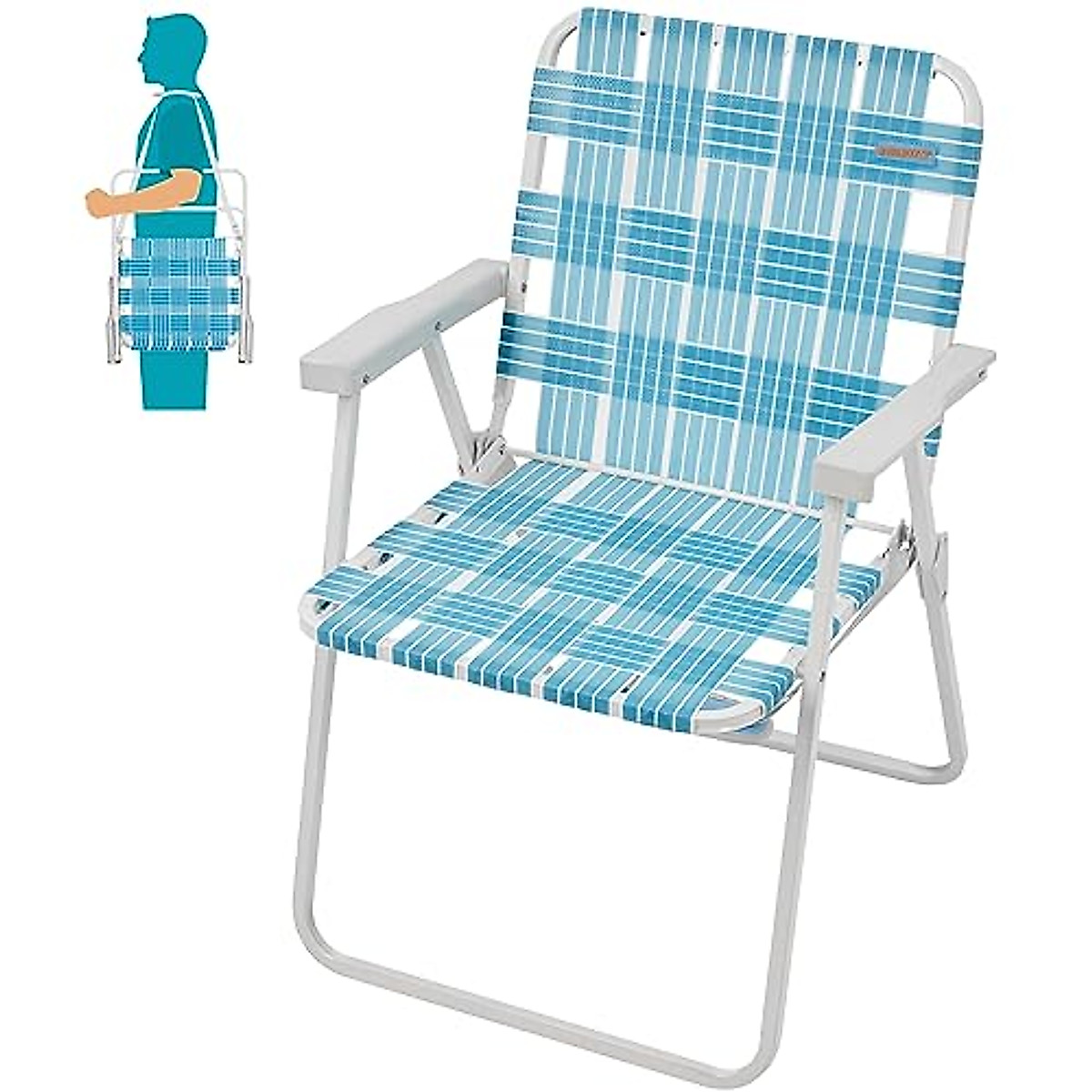 #WEJOY Folding Webbed Lawn Beach Chair, Heavy Duty Portable Chairs for Outside with Hard Arm,Carry Strap for Outdoor Camping Garden Concert Festival Sand Picnic BBQ,265 LBS