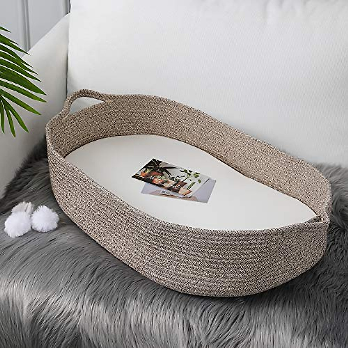 Baby Changing Basket - Moses Basket Changing Table Topper and Thick Foam Pad with Removable Cotton Mattress Cover, 100% Cotton Boho Nursery Decor with Storage Bag (BBYCHGBSKT01)