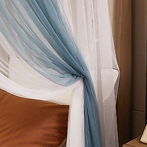 Joyreap Luxury 4 Corners Post Canopy Bed Curtains - Blue & White Cozy Drape Netting - Cute Princess Bedroom Decoration Accessories (59" W x 78" L, Full/Queen)