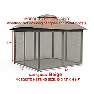 Gazebo Mosquito Netting Screen 4-Panels Universal Replacement for Patio, Outdoor Canopy, Garden and Backyard (10'x12', Beige)