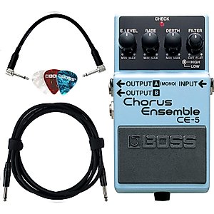 Boss CE-5 Chorus Ensemble Bundle with Instrument Cable, Patch Cable, and Picks
