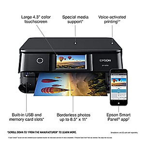 Epson Expression Photo XP-8700 Wireless All-in-One Printer with Built-in Scanner and Copier and 4.3" Color Touchscreen, Black