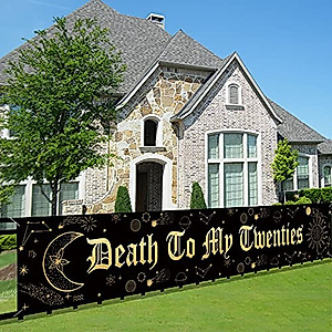 Death to My Twenties Birthday Banner Backdrop Decorations for Women Men, Gold 30th Birthday Party Photo Booth Props Sign Supplies, Thirty Years Old Funeral for My Youth Birthday Décor (9.8x1.6ft)