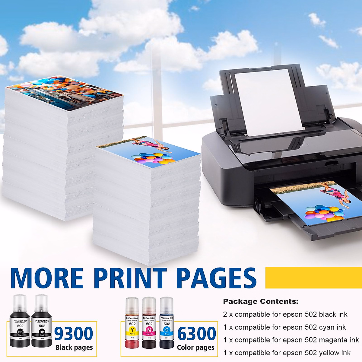 NMCHXBM Compatible Ink Cartridge Bottle (Non-Sublimation) Replacement for Epson 502 (Photo Black, Black, Magenta, Yellow and Cyan, 5-Pack)