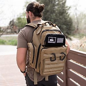 Tan Dad Diaper Bag - Molle-Style Military Diaper Backpack Made of Rugged 900D Waterproof Polyester with Wider Extra-Long Straps, Pouch for Dirty Diapers, Baby Wipes Dispenser & Insulated Pockets