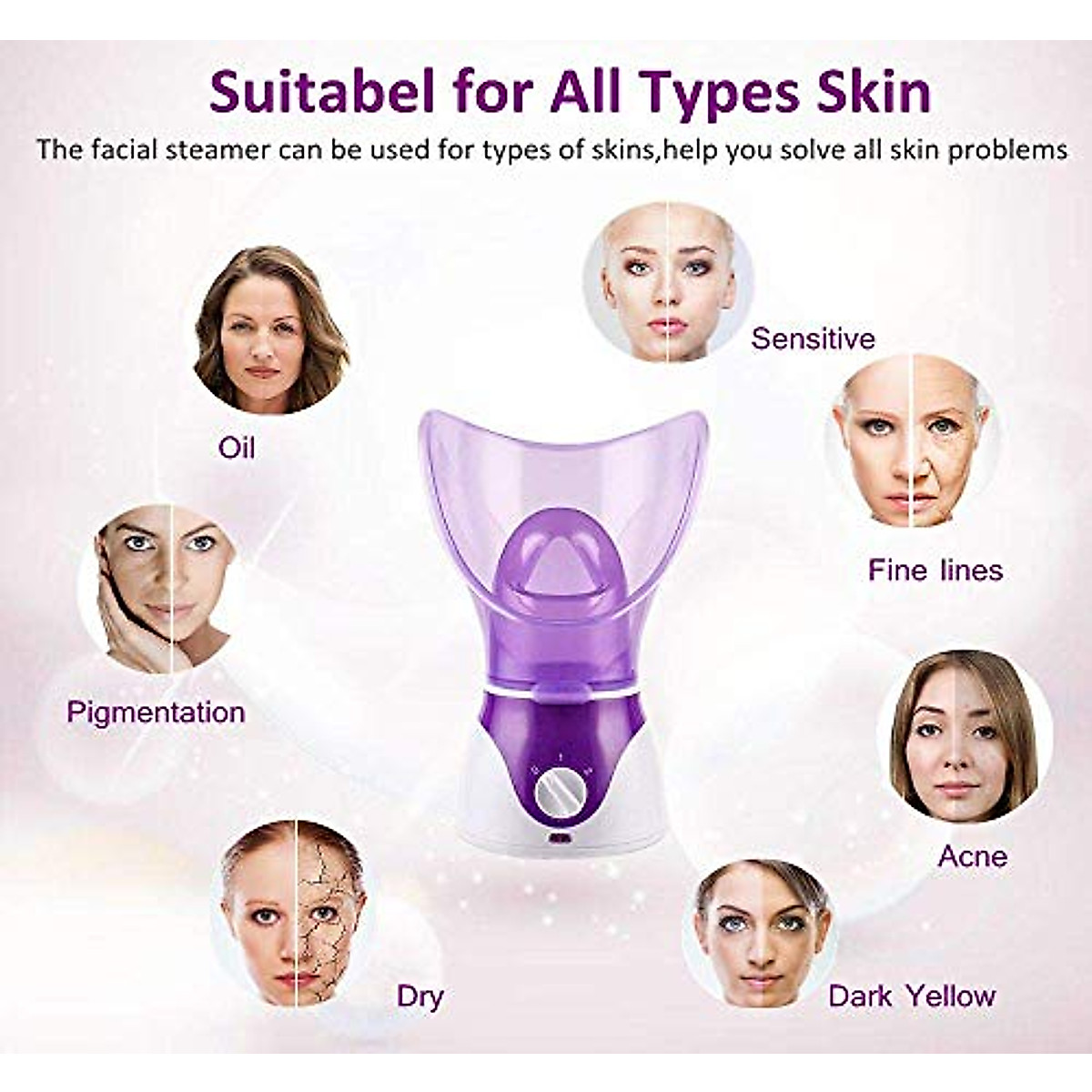 Facial Steamer,Nano Ionic Face Steamer for Home Facial,Face Sauna Spa Sinuses Moisturizing Cleansing Pores for for Women Moisturizing Home SPA