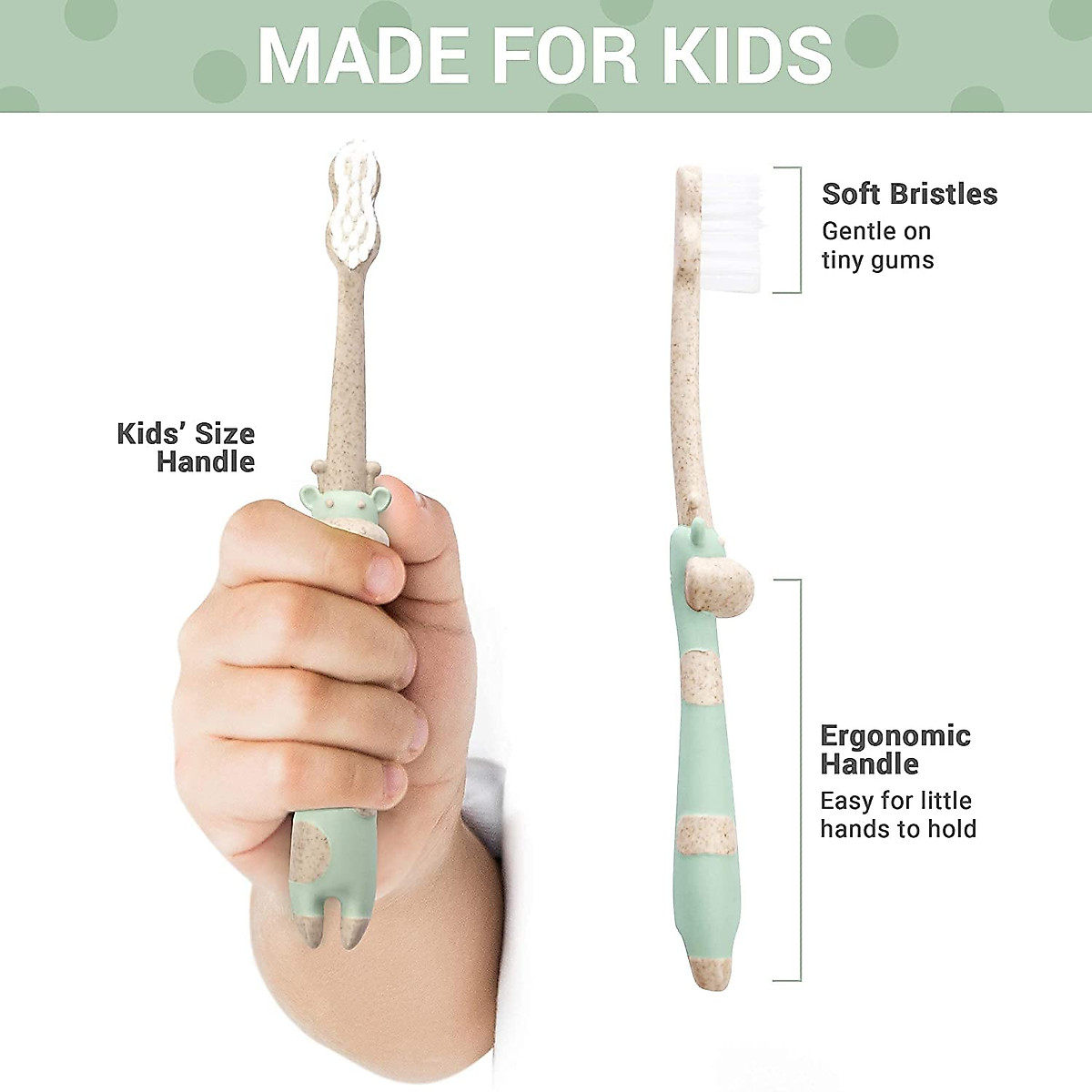 ANPEI ROARex Vegan Eco Friendly All Natural Kids Toothbrush Made from Plants – Sweet Baby Giraffe | 100% Biodegradable and Compostable | 1% for The Planet Product