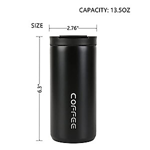 Wulisan Travel Mug Coffee Hot Travel Mug Vacuum Insulated Coffee Mug with Leak Proof Screw Lid Coffee Cup Keep Warm or Cold for Coffee or Tea Drinks 13.5oz/400ml(Black)