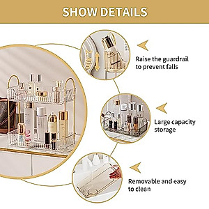 YCIA&DONE Bathroom Organizer Countertop 2 Tiers, Makeup Organizer Counter Storage, Skincare Cosmetics Shelf, Perfume Holder for Vanity Tray, Kitchen Organizers and Storage(Clear White)