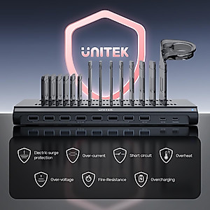 Unitek USB Charging Station 120W 10 Fast Port Multi Charge Docking Hub for Multiple Apple Devices with QC 3.0 PD 45W Port, Charger Organizer Compatible with iPad, iPhone, Tablet, iwatch,Cell Phone