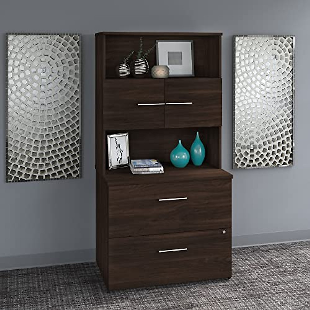 Bush Business Furniture Office 500 2 Drawer Lateral File Cabinet with Hutch, 36W, Black Walnut