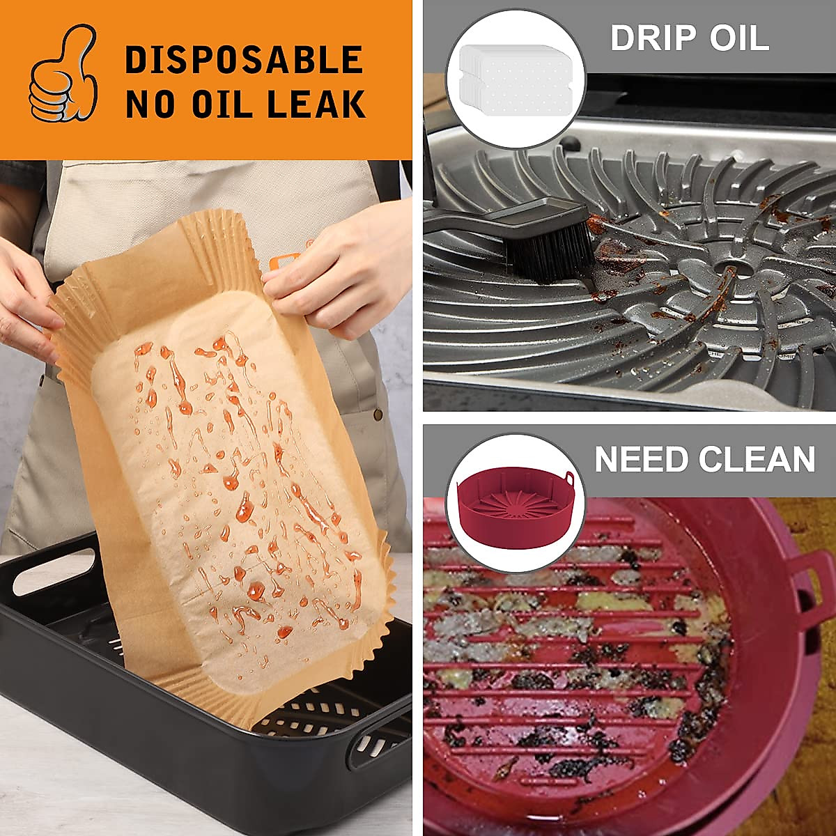 Aieve Air Fryer Liners Disposable, 100Pcs Non-Stick Parchment Paper Sheets Accessories for Ninja Air Fryer XL