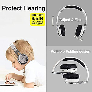 Contixo KB-2600 Wireless Headphones for Kids - Kids Proof 85dB with Volume Limiting - Built-in Microphone - SD Card Slot - Bluetooth Headphones for iPhone/iPad/Smartphones/Laptop/PC (White)