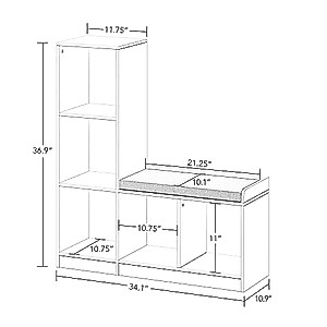 RiverRidge Kids Toy Storage Organizer Bench with 5 Cubby Spots, 2 Turquoise Fabric Bins & Cushioned Seat for Book Nook Playroom Storage