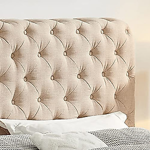 Rosevera Serento Upholstered Tufted Platform Bed, Upholstered Bed with Deep Button Tufting and Custom Gold Metal Legs, King Bed Frame, Easy Assembly, King, Beige