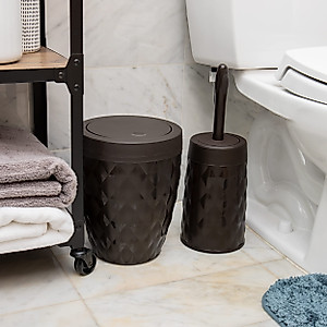 Mind Reader Basket Collection, Round Wastepaper Basket with Swivel Lid and Toilet Brush Set, Bathroom, 2 Piece Set, Bin is 8.75"W x 11.25"H and the brush is 15.25" H, 8.75"L x 8.75"W x 11.25"H, Brown