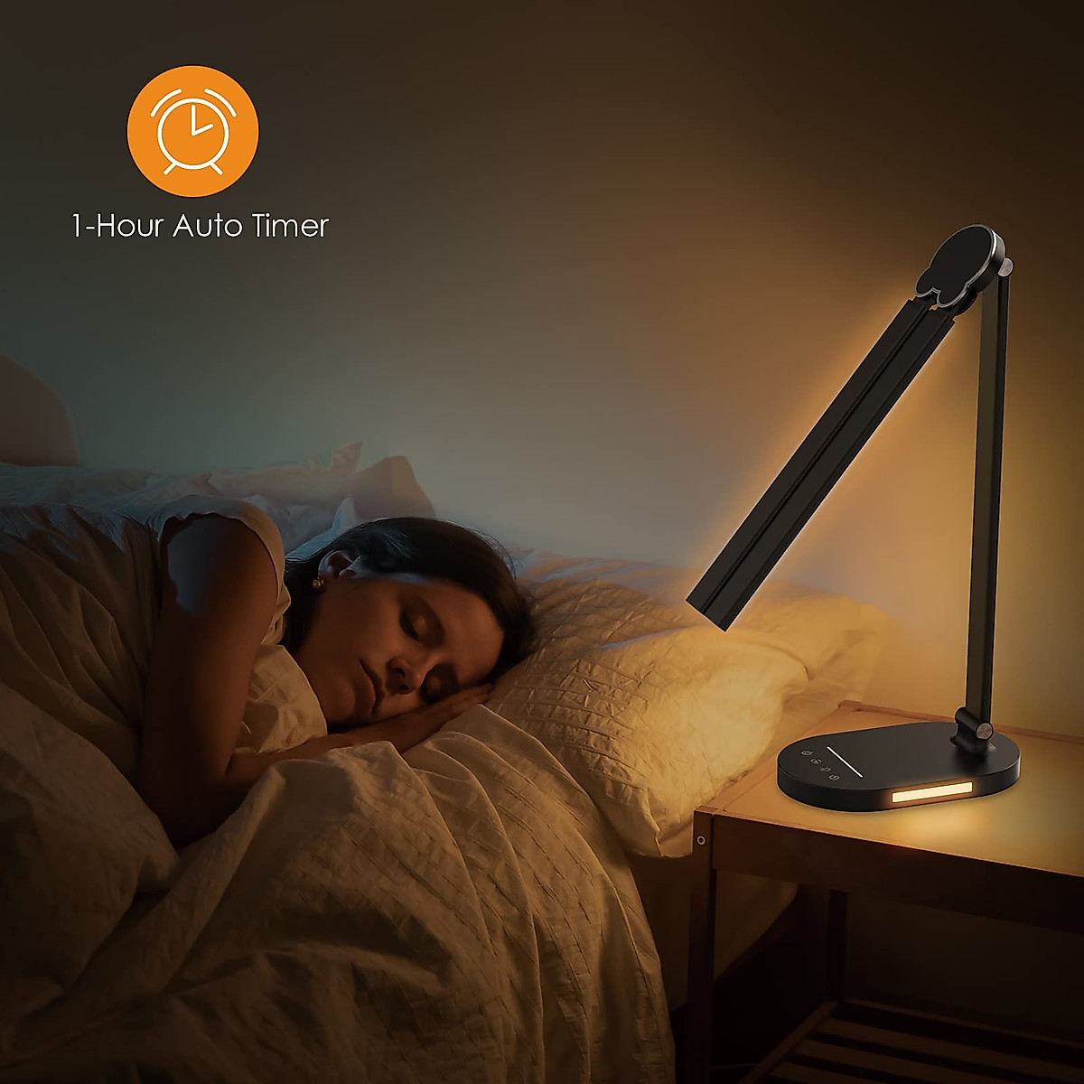 MOOKCCOS Double Head LED Desk Lamp with USB Charging - 5 Color Modes, Memory Function - Ideal for Home Office Desk Lamp, Multi-Angle Adjustable and Foldable Design Table Lamp- Black