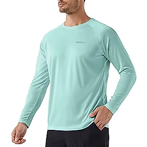 Men's Long Sleeve Shirts UPF 50+ SPF Sun Protection Shirts for Fishing Hiking Rash Guard Swim Light Green L