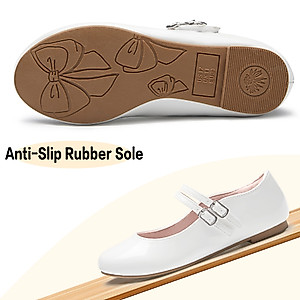 shoeslocker Girls Dress Shoes Mary Jane Flat Shoes for Girl Ballerina Flats for Party Wedding White Size 2