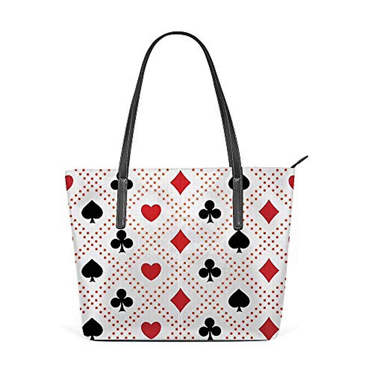 Kuizee Shoulder Bags Tote Casino Playing Cards Poker Handbags PU Leather Decoration Casual School Shopping 15.7In