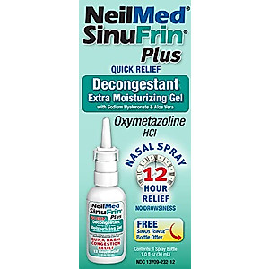 NeilMed SinuFrin Plus Decongestant 12 Hour Nasal Congestion Moisturizing Gel with Sodium Hyaluronate & Aloe Vera - 30mL Bonus Pack