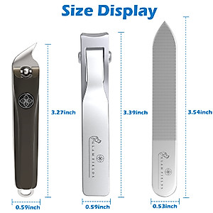 3pcs Nail Clippers Set, GLAMFIELDS Extra long Slanted Edge Fingernail Clipper Leather Case Packed Good Gift, 17mm Ultra Wide Jaw Opening Nail Cutter Toenail Clippers for Men Women Seniors Thick Nails