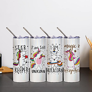 PYD Life Sublimation Glitter Tumblers Rainbow White Blank Straight 20 OZ Skinny Cups with Lid and Metal Straw 4 Pack