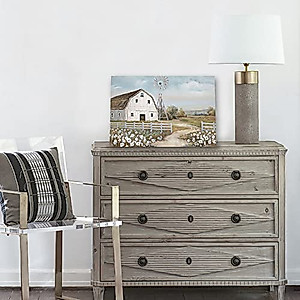 Barn Prints Farmhouse Old Barn Wall Art Barn Painting Barn and Flowers Wall Decor Rustic Bedroom Wall Decor Farmhouse Barn Windmills Art for Bathroom Bedroom Living Room Framed Ready to Hang(16"x 12" )